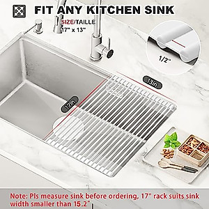 MERRYBOX Roll Up Dish Drying Rack, Silicone Wrapped Over The Sink Dish Rack Foldable Dish Drainer Anti-Slip Dish Racks for Kitchen Counter, Multipurpose Kitchen Sink Drying Rack, 17" x 13", White