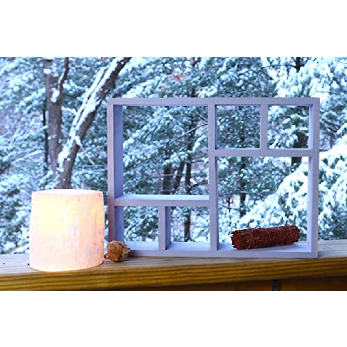 Mini Crystal Display Shelf - Rustic Wall-Mounted Floating Shelf for Farmhouse Décor. Great Nightstand/Apothecary Shelf for Fossils, Reiki Crystals or Countertop Organizer (Violet)