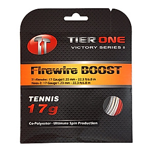Tier One Firewire Boost (co-Poly/co-Poly Hybrid) Tennis String (Set - Red/White, 16 Gauge (2 x 6.8 m Sets))