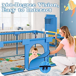 MONBLAM Baby Playpen with Mat(XL), 71×48”,with Soccer Nets, Basketball Hoop & 50 Balls, Play Center for Toddler, Child Exercise Playard, Kids Activity Centre with Breathable Mesh (Assembly Required)