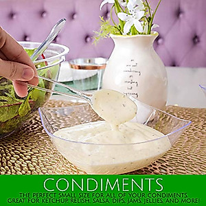 PLASTICPRO Disposable Square Serving Bowls, Party Snack or Salad Bowl, Plastic Clear or White Pack of 4 (16 OUNCE, Clear)