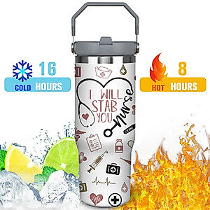 soeufnwhf 30oz Nurse Tumbler Cup with Handle Nurse Travel Coffee Mug, Nurse Nutrition Facts Tumbler, Best Nursing School Gifts, Nursing Graduation Gifts, RN Gifts for Nurses Appreciation Gifts