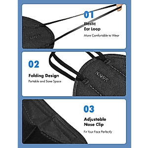 HUHETA KN95 Masks, Packs of 20 Black Face Mask, 5-Layers Protective Cup Dust Masks for Outdoor Indoor Use