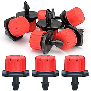 Lainrrew 100 Pcs 1/4Inch Micro Irrigation Drippers, 360 Degree Adjustable Irrigation Drippers Sprinklers Emitter Dripper for Drip Irrigation System Gardens Lawn (Red)