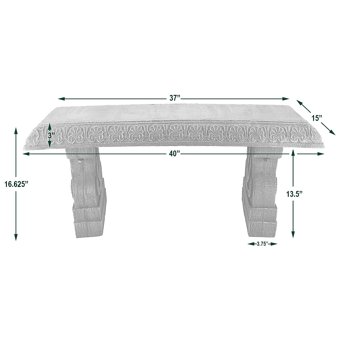Arcadia Garden Products BE02 Fiberclay Garden, Outdoor Bench, Patio Seating for Front Porch Park Outside Furniture Decor, Gray