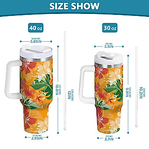 ALAZA Tropical Floral Yellow 40 oz Tumbler Water Bottle with Straw Lid and Handle,Reusable Insulated Stainless Steel Cup for Women Men Travel Car Cup Holder