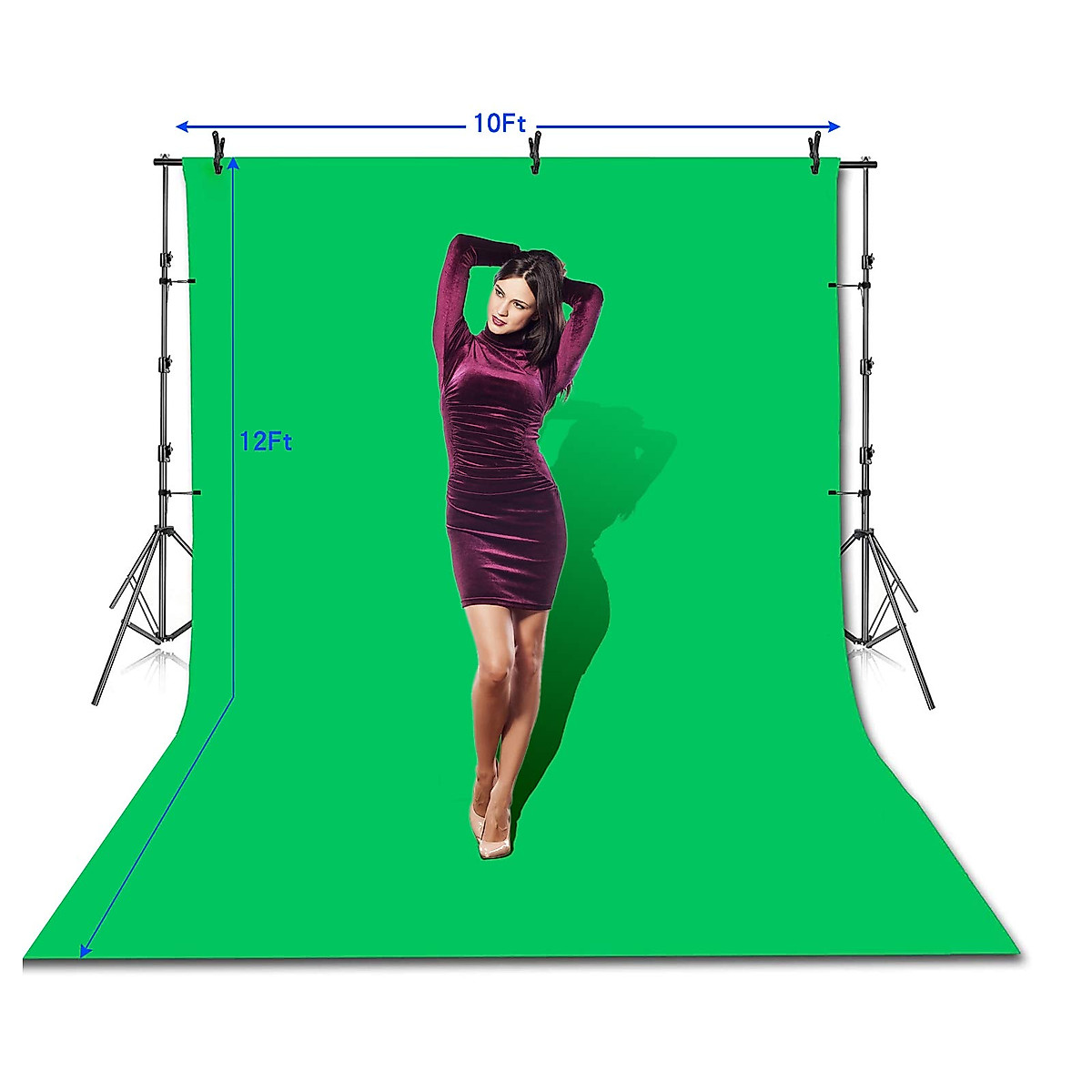 SLOW DOLPHIN Photo Video Studio 10 x12ft 100% Cotton Muslin Chromakey Green Screen Backdrop with 10 x 10ft Stand Photography Background Support System Kit Clamp, Carry Bag