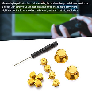 Metal Aluminium Alloy Buttons Set for PS4 Controller, ABXY Bullet Buttons + Thumbsticks Analog Thumb Grip + Chrome D pad for PS4, Joystick Replacement for PS4 Gamepad (Golden)