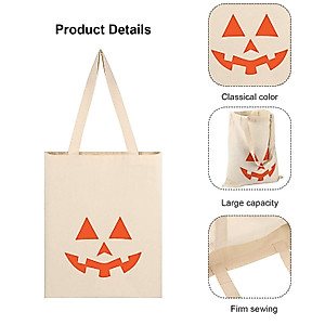 Frienda 4 Pieces Halloween Trick or Treat Bags 10.63'' Reusable Canvas Bags Cartoon Halloween Tote Bag with Pumpkin and Ghost Design for Halloween Party Supplies, Grocery Shopping