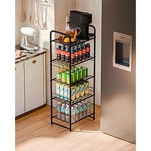 GEORIS 5- Tier Heavy Duty Wire Shelving Storage Rack | Modern Bathroom Shelf | Stackable Plant Standing Shelf Unit | Perfect for Kitchen, Living Room, Balcony | Black