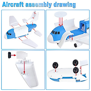 Airplane Toy with Car Toy Helicopter Set, Take Apart Plane Toy for Boy Girl Toddler Kids Cargo Transport Paw Patrol Age 2 3 4 5 6 8 Years Old Toddler 5 Mini Vehicles Truck 1 Large Plane