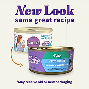 Halo Kitten Grain Free Wet Cat Food Pate, Whitefish Recipe, Healthy Cat Food with Real, Whole Whitefish, 3oz Can (Pack of 12)(Packaging May Vary)