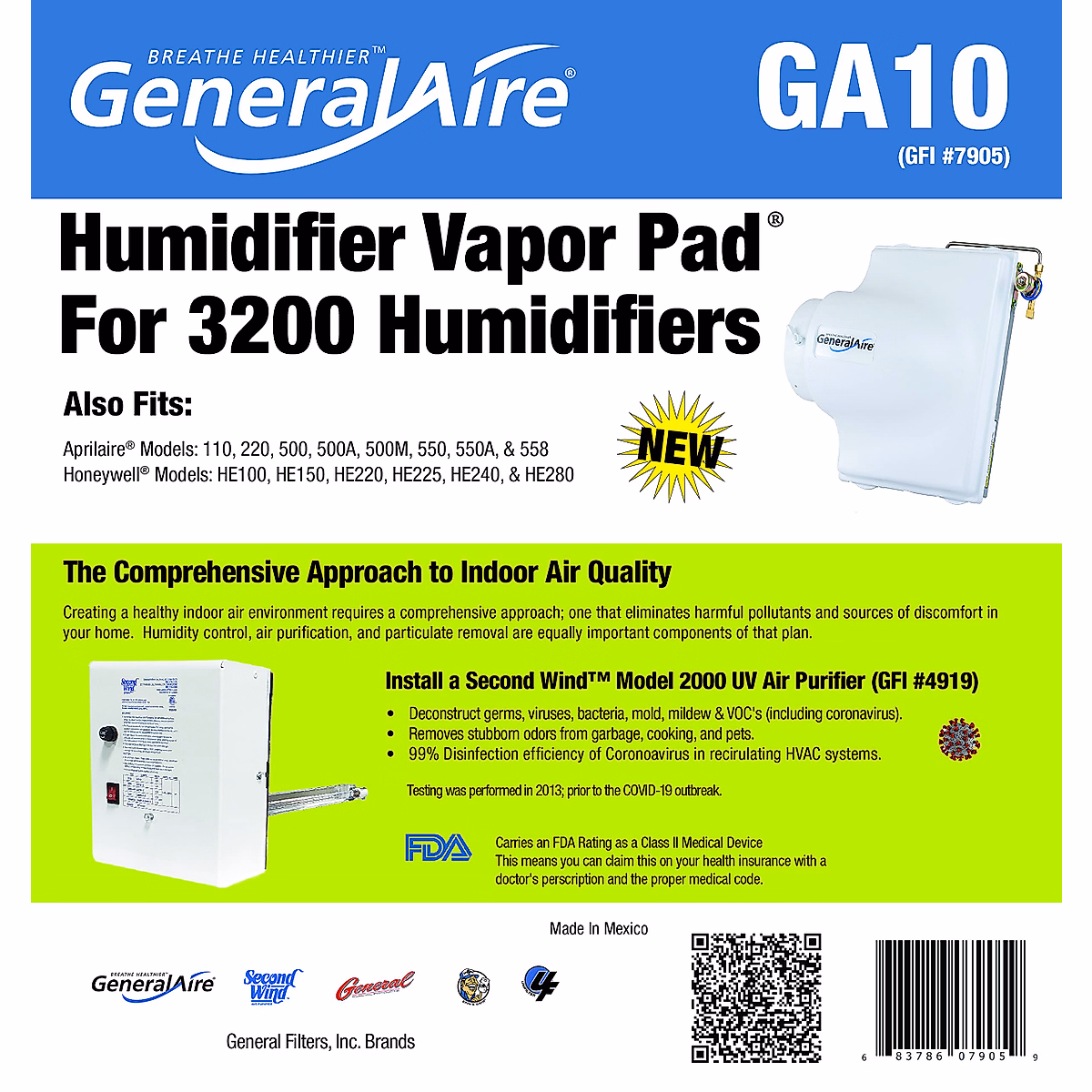 GeneralAire GA10 Vapor Pad 3200 Humidifier; GFI #7905; Compatible with Aprilaire and Honeywell Models