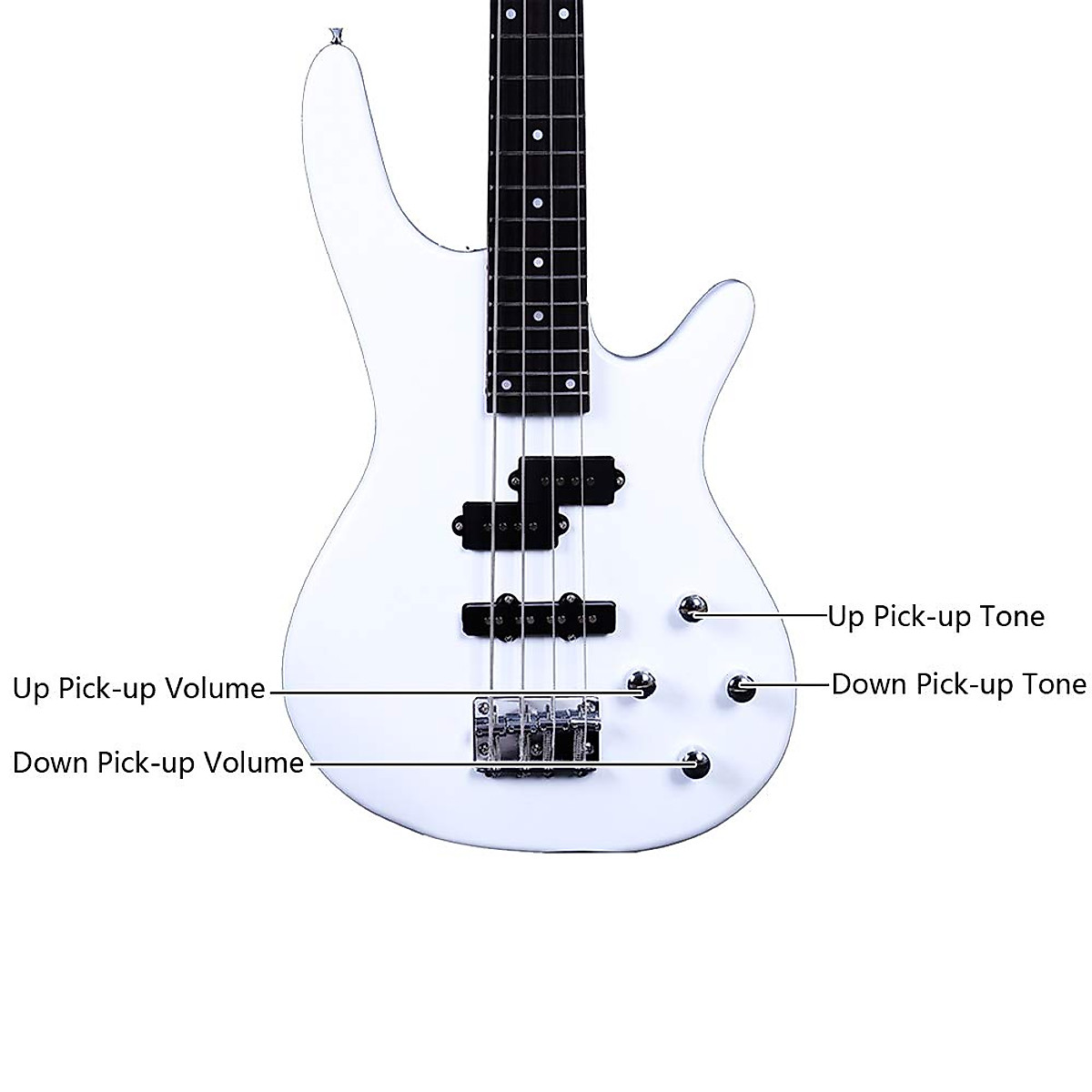 IB Bass,Electric Bass Guitar Beginner Kit 4 String Exquisite Basswood Bass with Power Line and Wrench Tool for Starter (White)