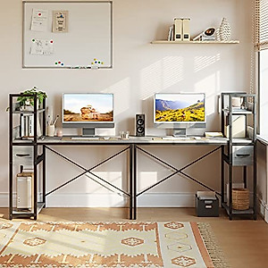 Bestier Home Office Desk with Drawer and Cable Management Rack, 47 Inch Computer Desk with Shelves, Writing Desk with Reversible Storage Bookshelf (Retro Grey Oak Light)