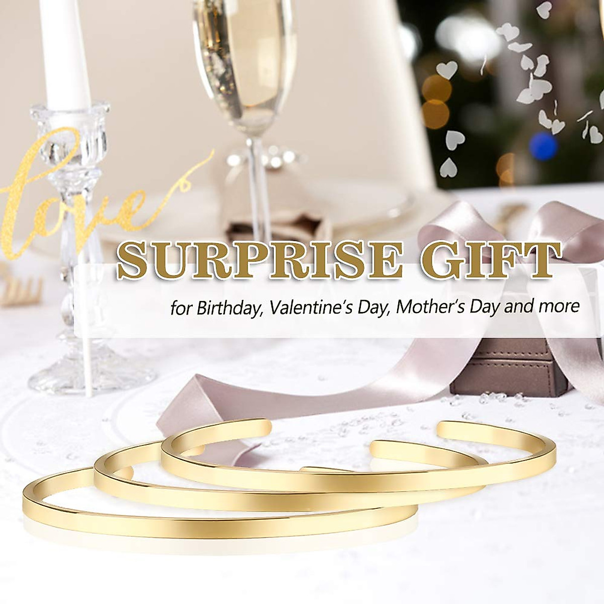 Lolalet Thin Open Cuff Bracelet, for Girlfriend Wife Mom, 18K Gold Plated Couples Oval Love Bracelets, Plain Polished Finish Open Cuff Bangle Jewelry Gift for Men Women -1 Pack