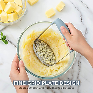 Cook With Color Hand Held Potato Masher - Professional Stainless Steel with Soft Comfort Handles Food Masher - Great for Potatoes, Beans, Vegetable, Fruits, Avocado, Meat (Grey)