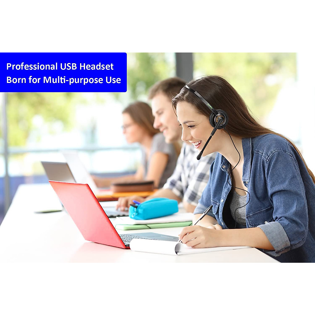 USB Headset with Microphone Noise Cancelling and Volume Controls, Computer PC Headphone with Voice Recognition Mic Works for Dragon Teams Zoom Skype Softphones Conference Calls Online Education etc