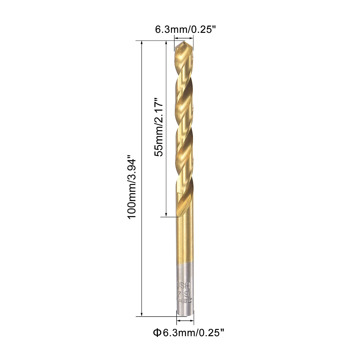 uxcell 6.3mm Drill Bits High Speed Steel Straight Shank 100mm Length Twist Drill Bit Fully Ground Titanium Coated 2 Pcs