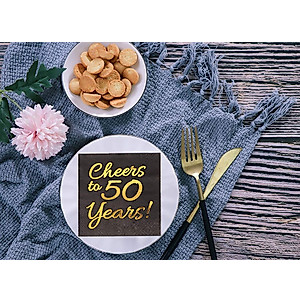 50th Birthday Decorations Men - 50PK - Cheers to 50 Years Napkins 50th Anniversary Decorations 5x5 Inches, Disposable Cocktail Napkins Paper for 50th Wedding Anniversary Decorations Black and Gold
