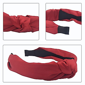 MHDGG Satin Knotted Turban Headband, Wide Solid Color Headwear for Women, Red