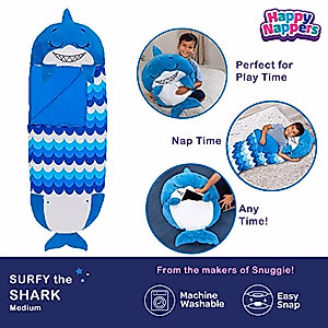 Happy Nappers Pillow & Sleepy Sack- Comfy, Cozy, Compact, Super Soft, Warm, All Season, Sleeping Bag with Pillow- Blue Shark (Medium- 54” x 20”)