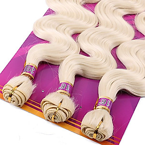 Body Wave Synthetic Hair Weave Extensions 3 Bundles Color 613 Blonde Heat Resistant Fiber (613#)