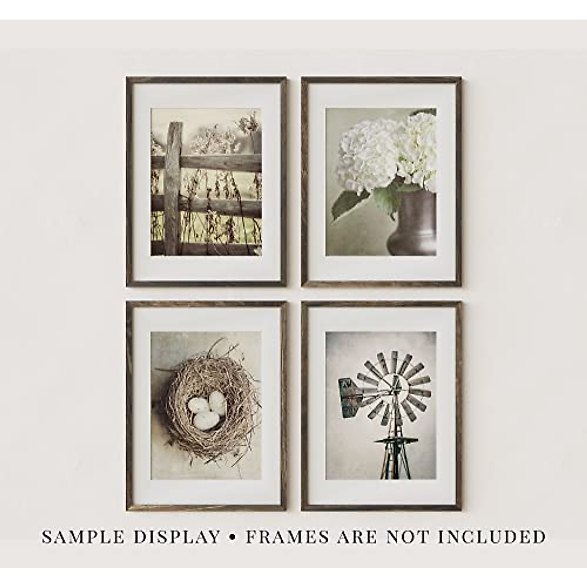 Lisa Russo Fine Art - Farmhouse Wall Decor Set of 4 SMALL 5x7" Unframed Prints, Beige Brown Neutral Country Rustic Artwork, Farm Pictures for Kitchen, Living Room or Bathroom Decor