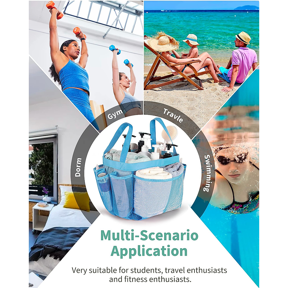 galasily Blue Shower Caddy Portable for College Dorm Room Essentials, Dorm Mesh Shower Bag Organizer with 9-Pocket for Girls, Beach, Swimming, Gym, RV Travel essentials……