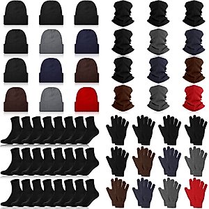 Kenning 48 Pcs Winter Beanie Hat Neck Warmer Gloves and Sock Set Unisex Bulk Knit Hats Neck Gaiter Warm Gift for Men Women