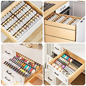 PanPanPal Spice Drawer Organizer, 4 Tier- 4 Pack Clear Acrylic Drawer Seasoning Organizer, Expandable From 11'' to 22'' Kitchen Spice Rack Organizers and Storage for Drawer (Jars not included)