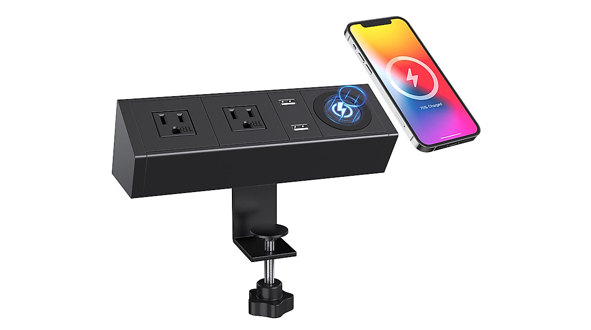 Desk Clamp Power Strip with Wireless Charger & USB - Surge Protector