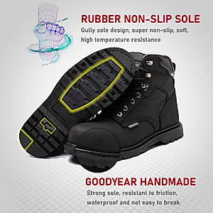 TOSAFZXY Work Safety Boots for Men Durable Crazy-Horse Leather Indestructible Steel Toe Waterproof and Non-Slip Better Warmth Men Work Shoes Black 10
