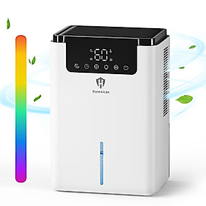Dehumidifier for Bedroom, 68 OZ Dehumidifiers for Home Basement with Auto Defrost Timer Colorful Light, Small Dehumidifier for Bathroom RV Closet Room (500 sq. ft) White
