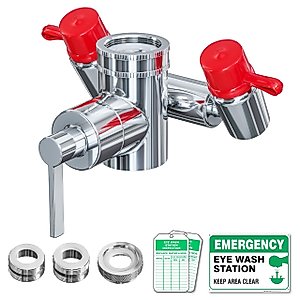 Skywin Eye Wash Kit - Faucet Mounted Emergency Eye Wash Station Sink Attachment -1x Continuous Flow Eyewash Station,3X Common Sink Adapter,2X Inspection Tag,1x Emergency Eye Wash Station Sign