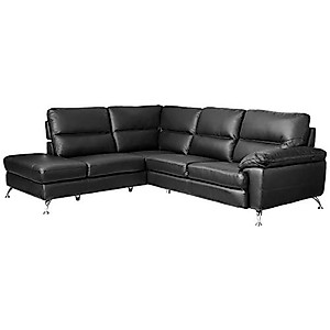 Cortesi Home Boston Leather Sectional Sofa with Left Chaise Lounge, Black