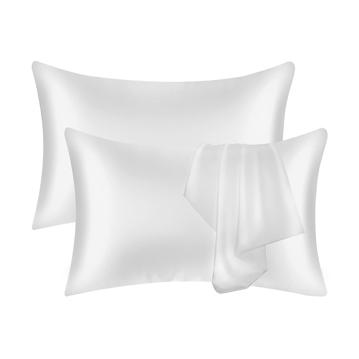 LONGPHEI Silk Satin Pillowcase Cooling Pillow Cases for Hair and Skin White Pillowcses 2pcs (White-C, Standard)