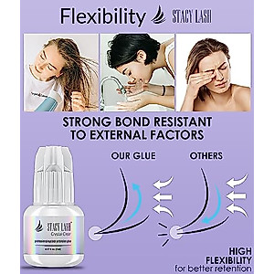 Crystal Clear Eyelash Extension Glue Stacy Lash (0.17fl.oz/5ml)/1 Sec Drying Time/Retention – 8 Weeks/Transparent Adhesive/Professional Supplies