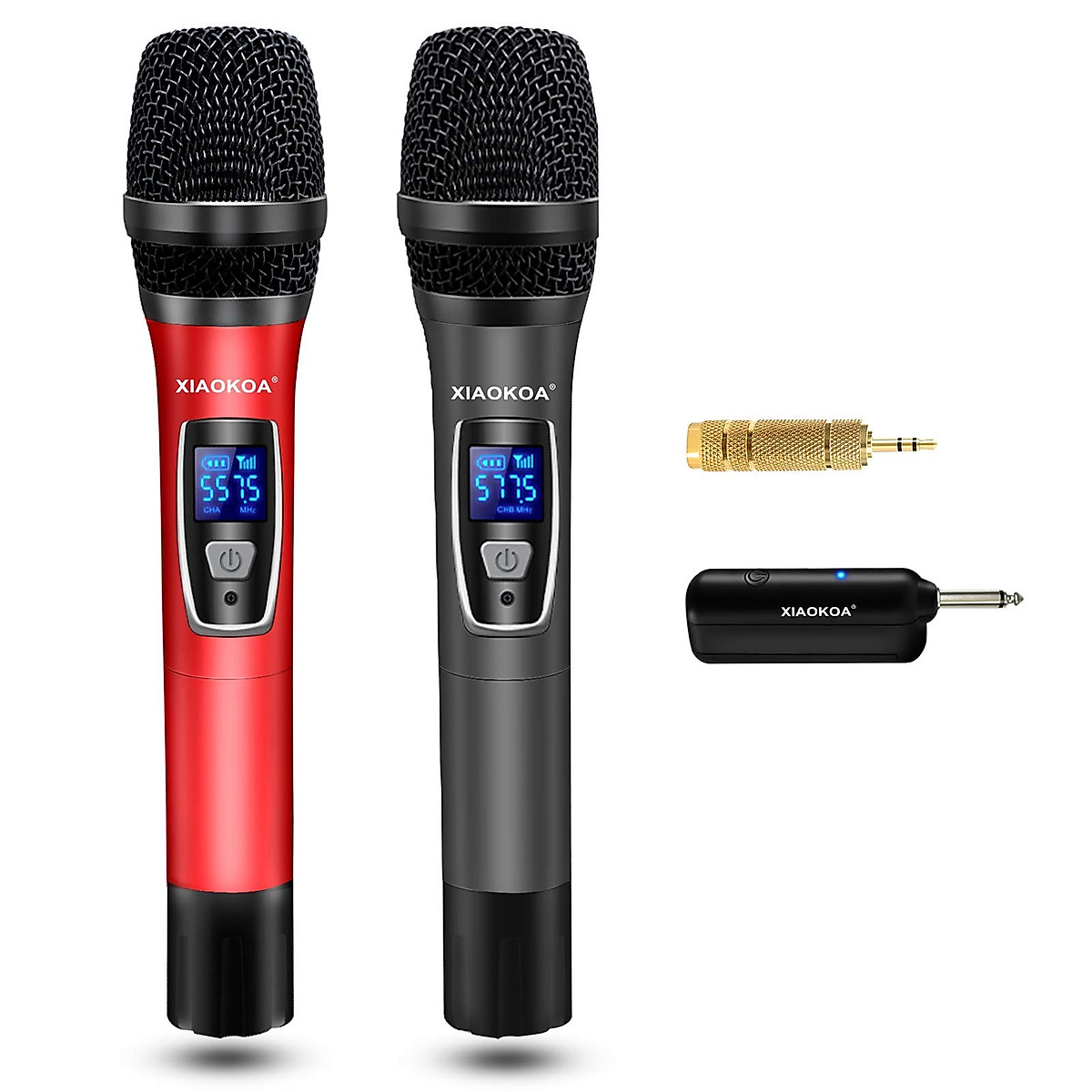 XIAOKOA Wireless Microphones,Dual UHF Karaoke Wireless Microphone System with Rechargeable Receiver for Party, Meeting,Church,Wedding