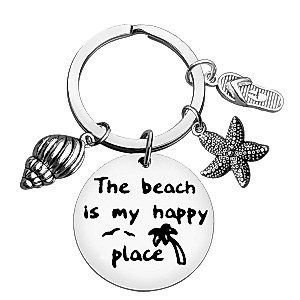Vadaka Beach Lover Gift Keychain Beach Jewelry Beach Keyring Stainless Steel Key Chain Birthday Christmas Graduation Gift for Women Girl Teens Beach Lover