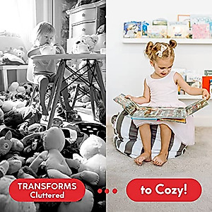 Creative QT Stuff ’n Sit Extra Large 38’’ Bean Bag Storage Cover for Stuffed Animals & Toys – Gray & White Stripe – Toddler & Kids’ Rooms Organizer – Giant Beanbag Great Plush Toy Hammock Alternative