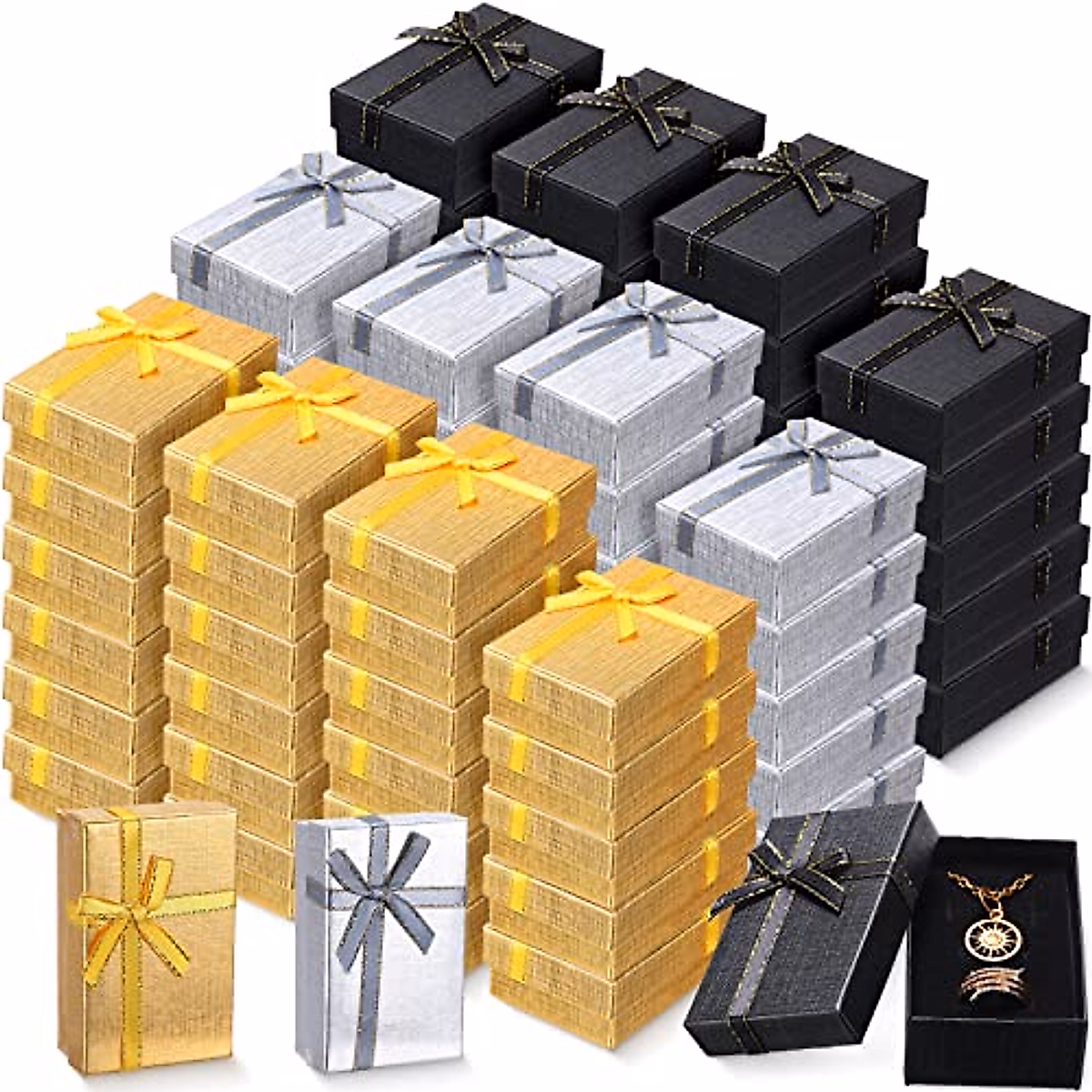 Jewelry Gift Box Small Empty Gift Boxes Jewelry Boxes Packaging Bulk Gift Wrap Boxes Cardboard Jewelry Boxes with Bow for Ring Necklaces Earring Bracelet Jewelry (72 Pcs)