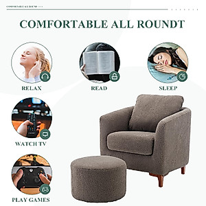 COLAMY Sherpa Accent Chair with Storage Ottoman Set, Upholstered Arm Chair with Footrest, Modern Living Room Chair with Back Pillow and Wooden Legs for Bedroom, Corner, Reading Nook, Brown