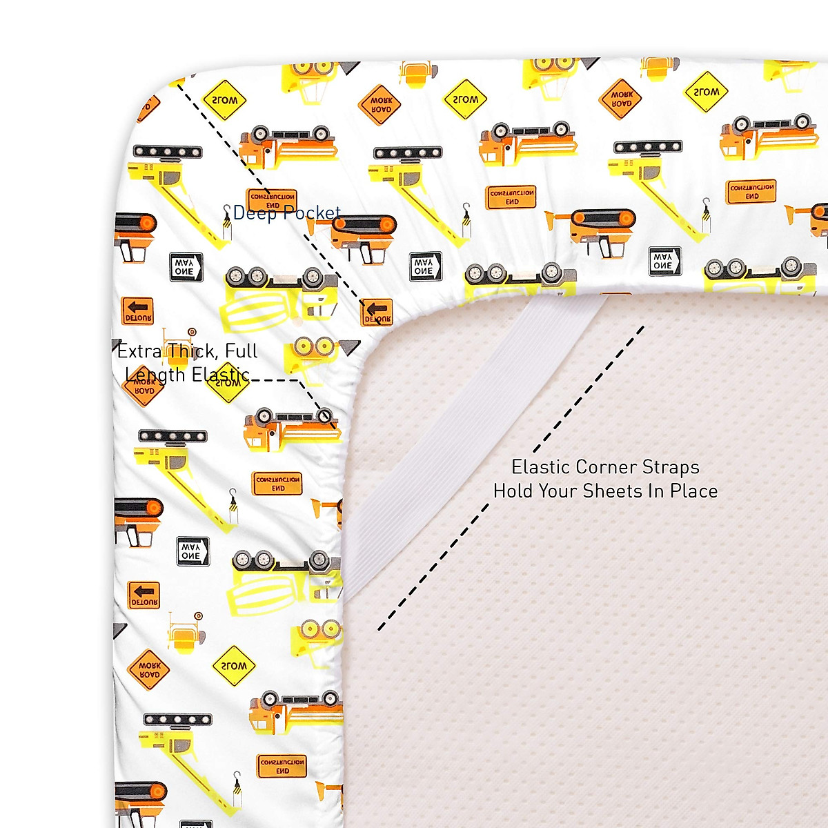 1500 Supreme Kids Bed Sheet Collection - Fun Colorful and Comfortable Boys and Girls Toddler Sheet Sets - Deep Pocket Wrinkle Free Soft and Cozy Bedding - Twin, Construction