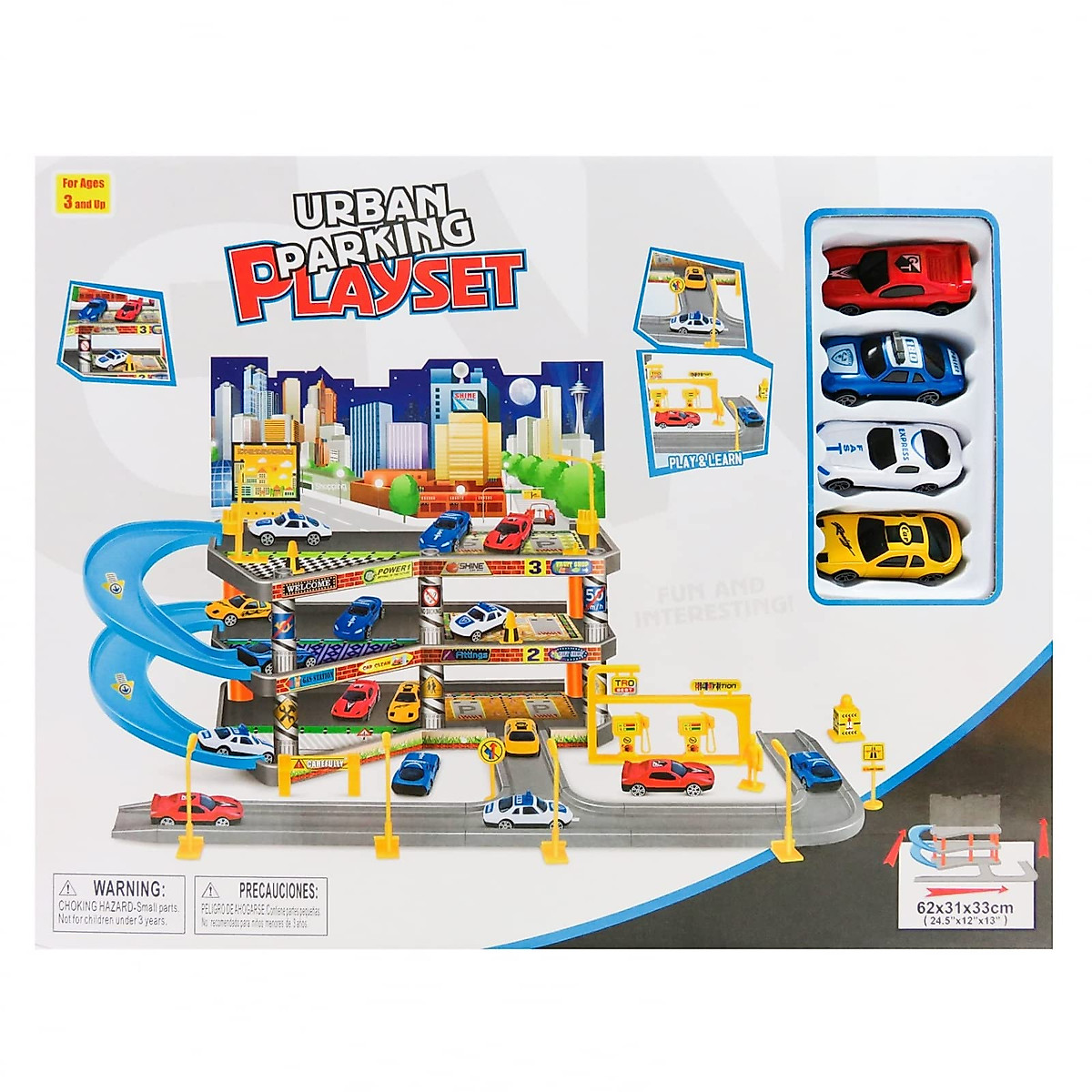 Kidplokio Ultimate Toy Car Garage Diecast Vehicle Playset with 4 Diecast Cars, Boys Ages 3+