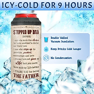 winorax Stepdad Can Cooler Tumbler Stepped Up Dad Gifts 4-in-1 Can Holder Stainless Steel Tumblers Father's Day Cup Gifts for Step Dads Stepfather