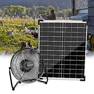 Fanspex 8" Solar Fan, 20W Solar Panel Powered Fan Kit for Outdoor Cooling 7/24 Use, High Velocity Portable Floor Fan for Outside Chicken Coop, Small Greenhouse, Dog House, 2-Speeds, 40dB Low Noise