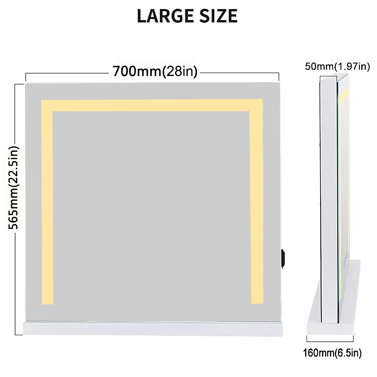 HOMPEN Makeup Mirror with Lights, Lighted Vanity Mirror, Table Top Lighted Beauty Mirror, Dimmable LED Light Strips, Hollywood Style Mirror