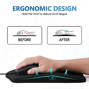 KXRORS Ergonomic Mouse Pad with Wrist Support - Comfortable Soft Entire Memory Foam Mousepad for Wrist Rest Pain Relief,Thick Mouse Pad with Non-Slip PU Gel Base for Office & Home(13 x 8 Inch Black)