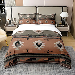 Southwestern Bedding Duvet Cover Set 100% Cotton King Size Geometric Pattern Bedding Set Native American Design Comforter Cover Set Tribal Orange Blue Bedspread Cover Bedroom Bedclothes